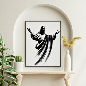 Minimalist Jesus Wall Art Black Silhouette | Christian Printable Art ...