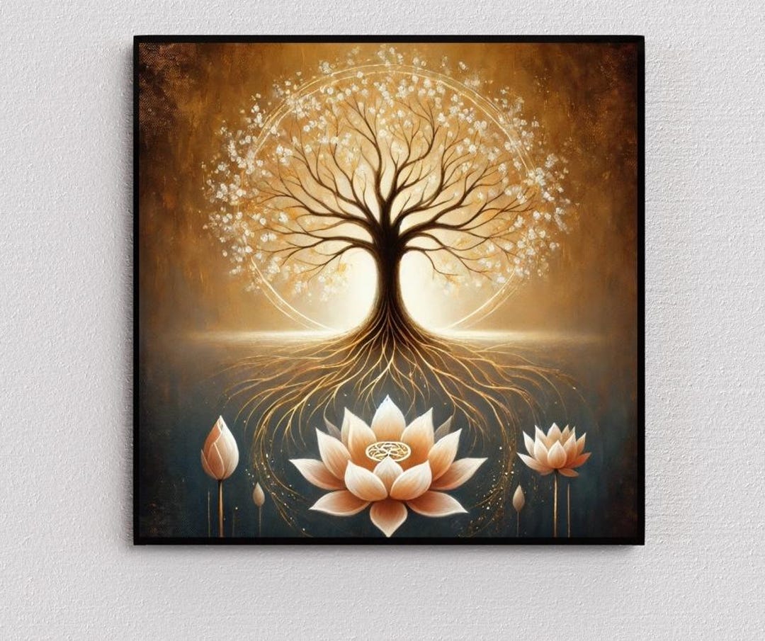 Spiritual Tree of Life Wall Art | Golden Lotus Flower Roots | Soulful ...