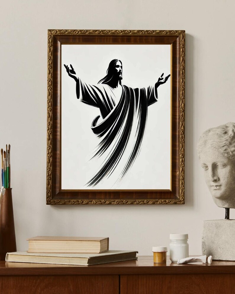 Minimalist Jesus Wall Art Black Silhouette | Christian Printable Art ...