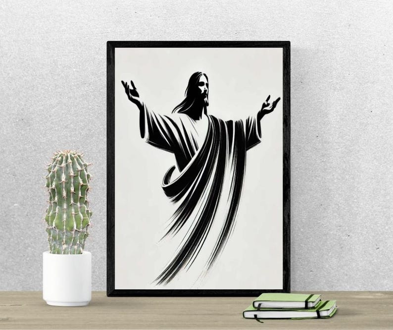 Minimalist Jesus Wall Art Black Silhouette | Christian Printable Art ...