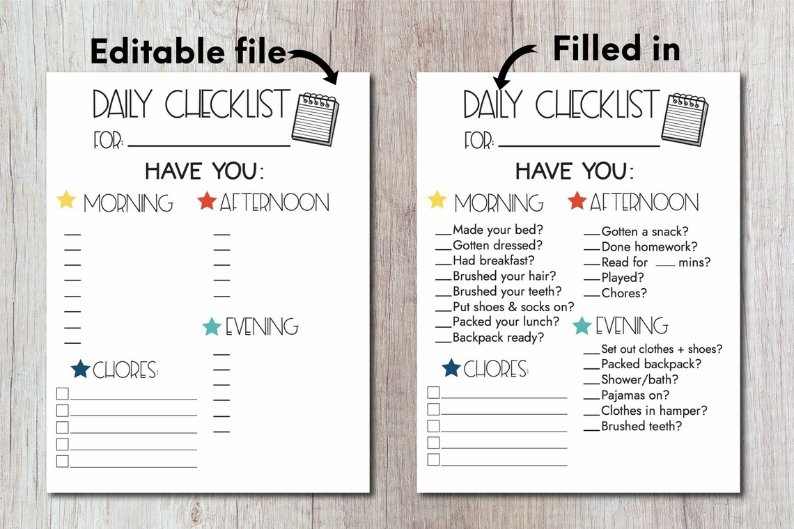 Editable Daily Checklist Daily Routineprintable Daily - Etsy