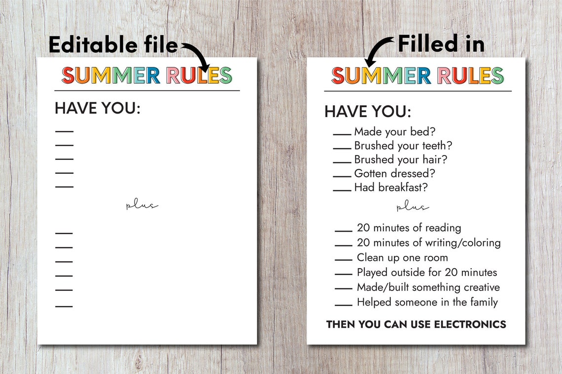 Editable Summer Rules Printable | Etsy