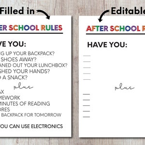 Editable After School Rules Printable - Etsy