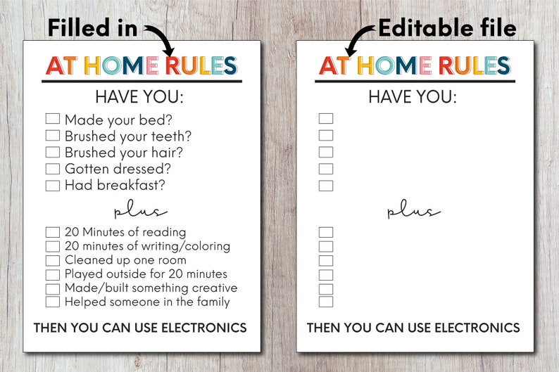 Editable at Home Rules Printable - Etsy