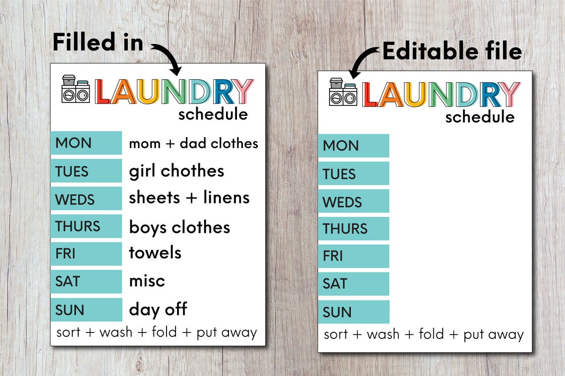 Editable Laundry Schedule Printable - Etsy