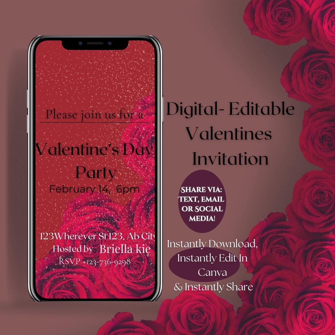 Customizable Digital Valentine's Day Party Invitation Instant Download ...