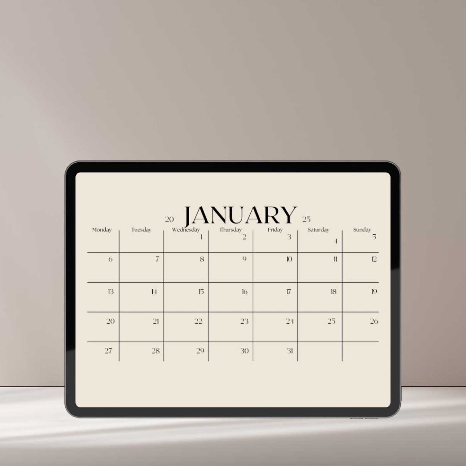 Neutral Minimalist 2025 Monthly Calendar Digital Beige Planner Dated ...