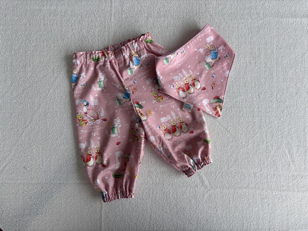 Peter Rabbit Bunny Print Baby Long Pants and Bandana Bib Set. Easter ...