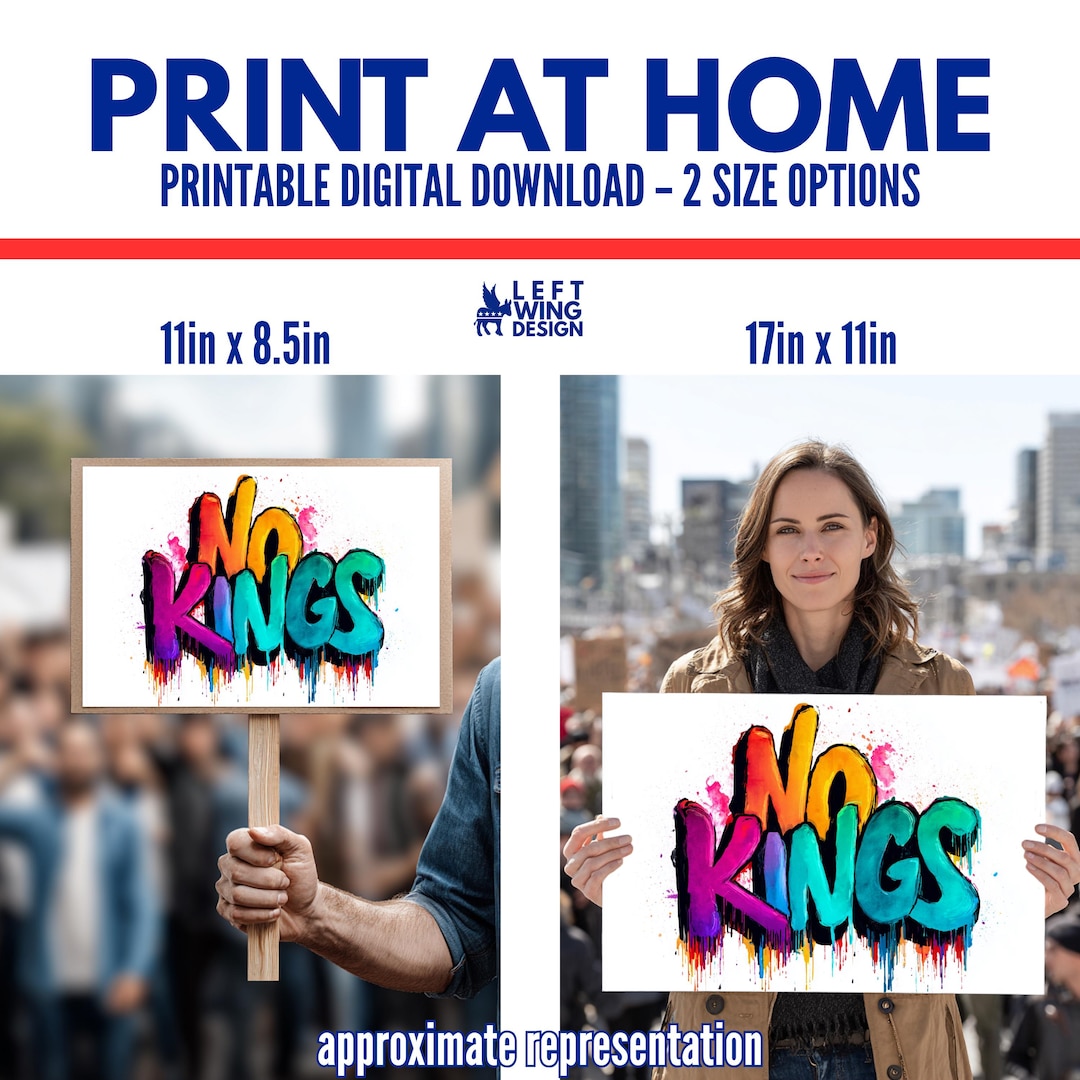 No Kings Rainbow Printable Protest Sign Digital Art to Print Make Your ...