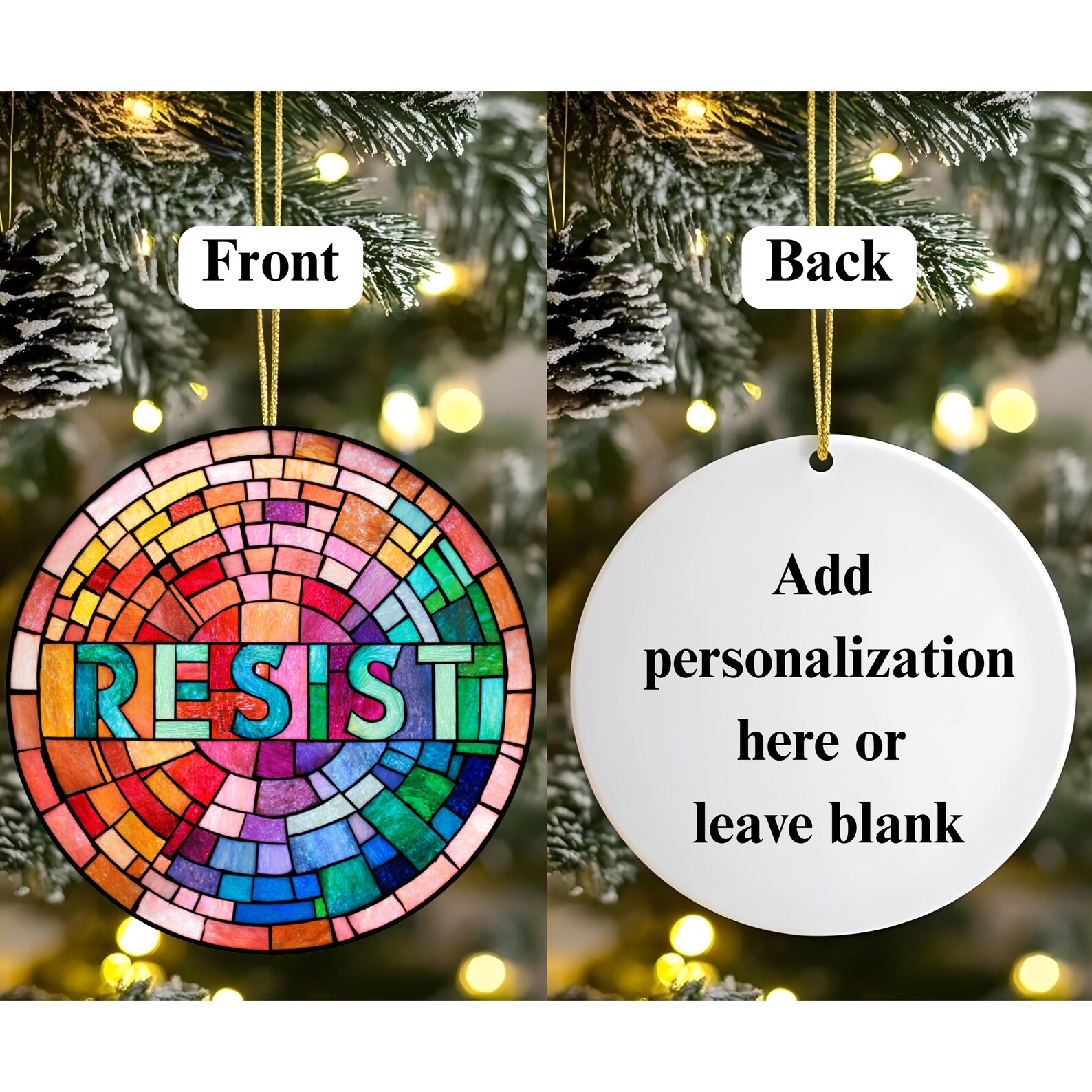 Resist Stained Glass Style Christmas Ornament Political Gift Holiday ...