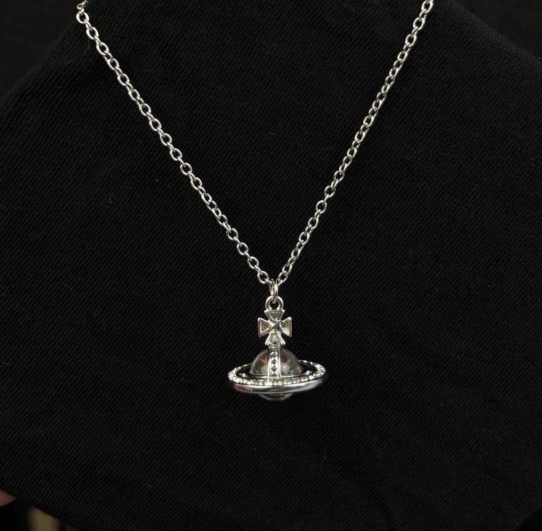 White Orb Necklace Silver Punk Design Goth Jewelry Pendant Crystal Ball ...