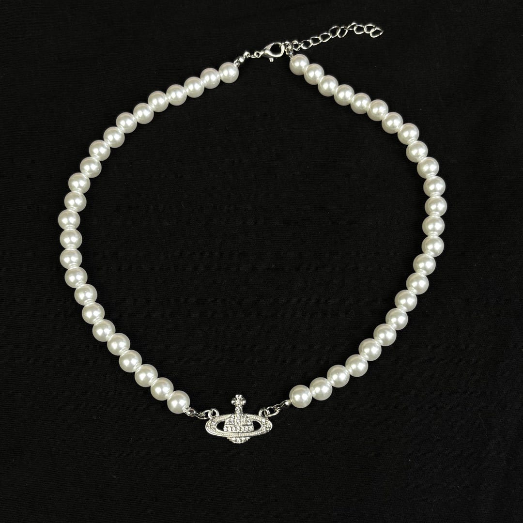 Pearl Necklace Punk Orb Design Silver Goth Jewelry Pendant Grunge Emo ...
