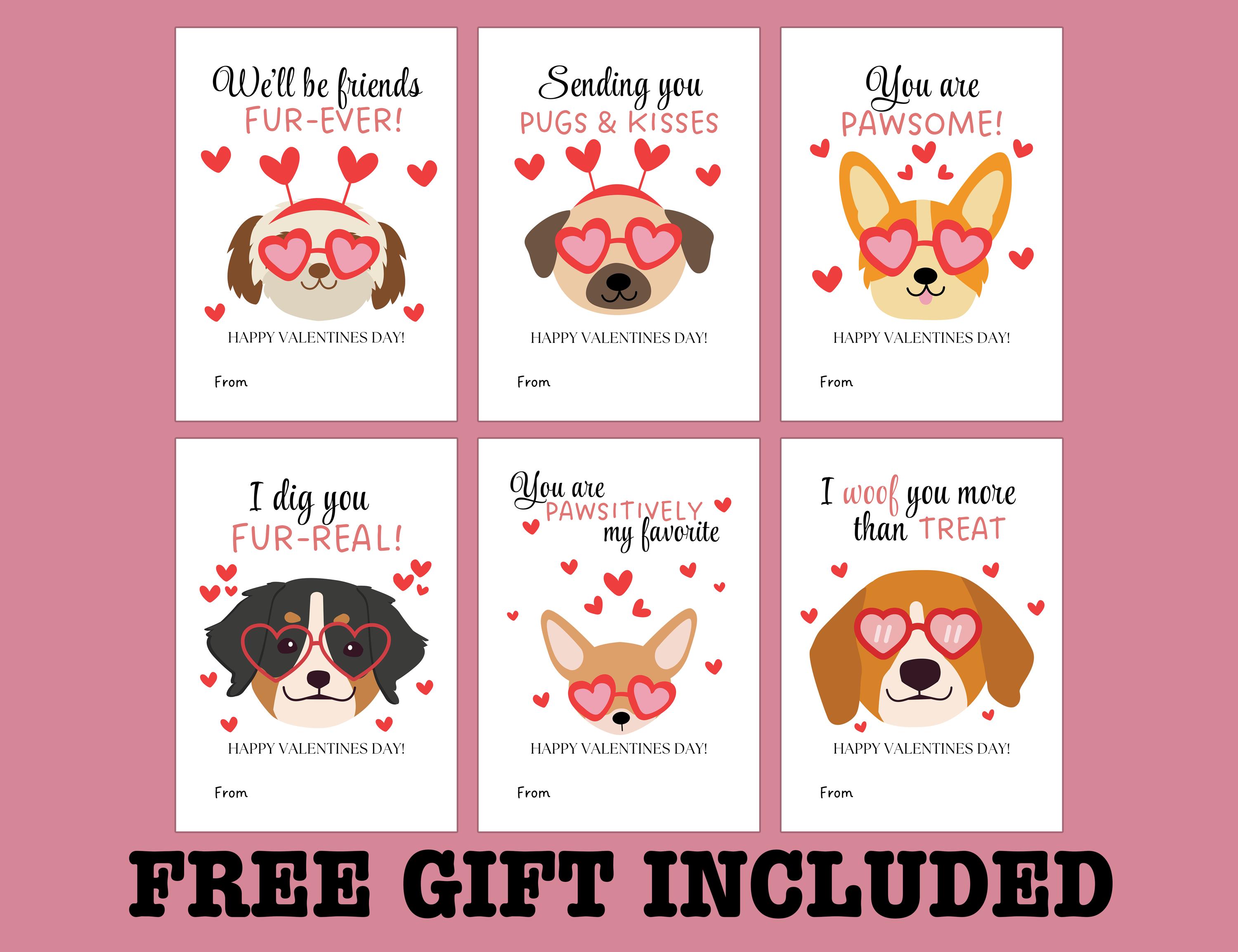 EDITABLE Printable Dog Valentine Cards, Classroom Valentines Day Cards ...