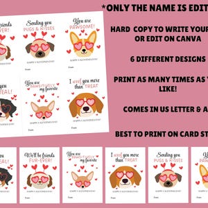 EDITABLE Printable Dog Valentine Cards, Classroom Valentines Day Cards ...