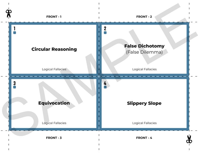 Logical Fallacies Flashcard Deck Printable Study and Debate Tool - Etsy