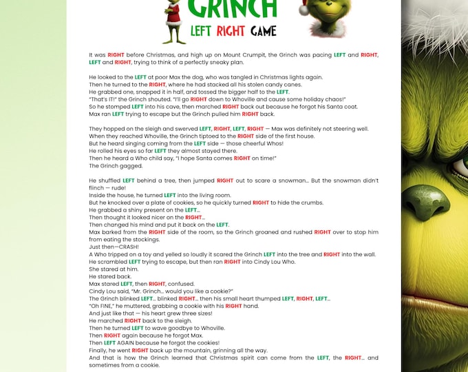 Grinch Christmas Party Game – Left Right Story, Gift Exchange ...