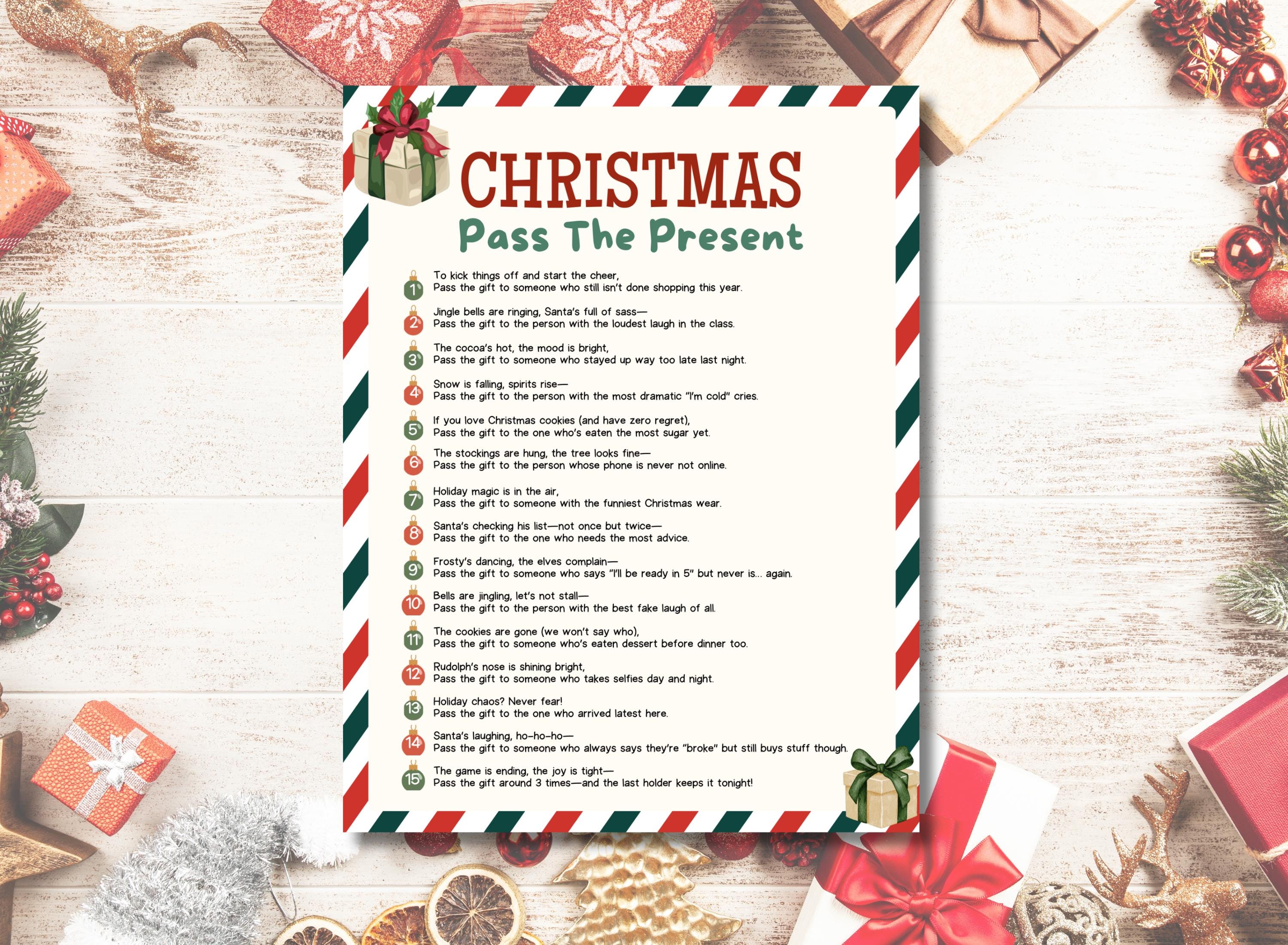 Funny Christmas Pass the Present Game Printable • Hilarious Holiday ...