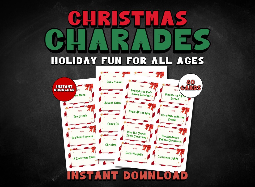 Christmas Charades Game – 80 Holiday Cards, Family Fun (digital ...