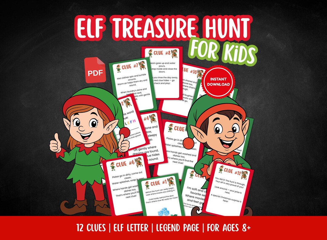 Elf Treasure Hunt for Kids Printable, Elf Scavenger Hunt Christmas Game ...