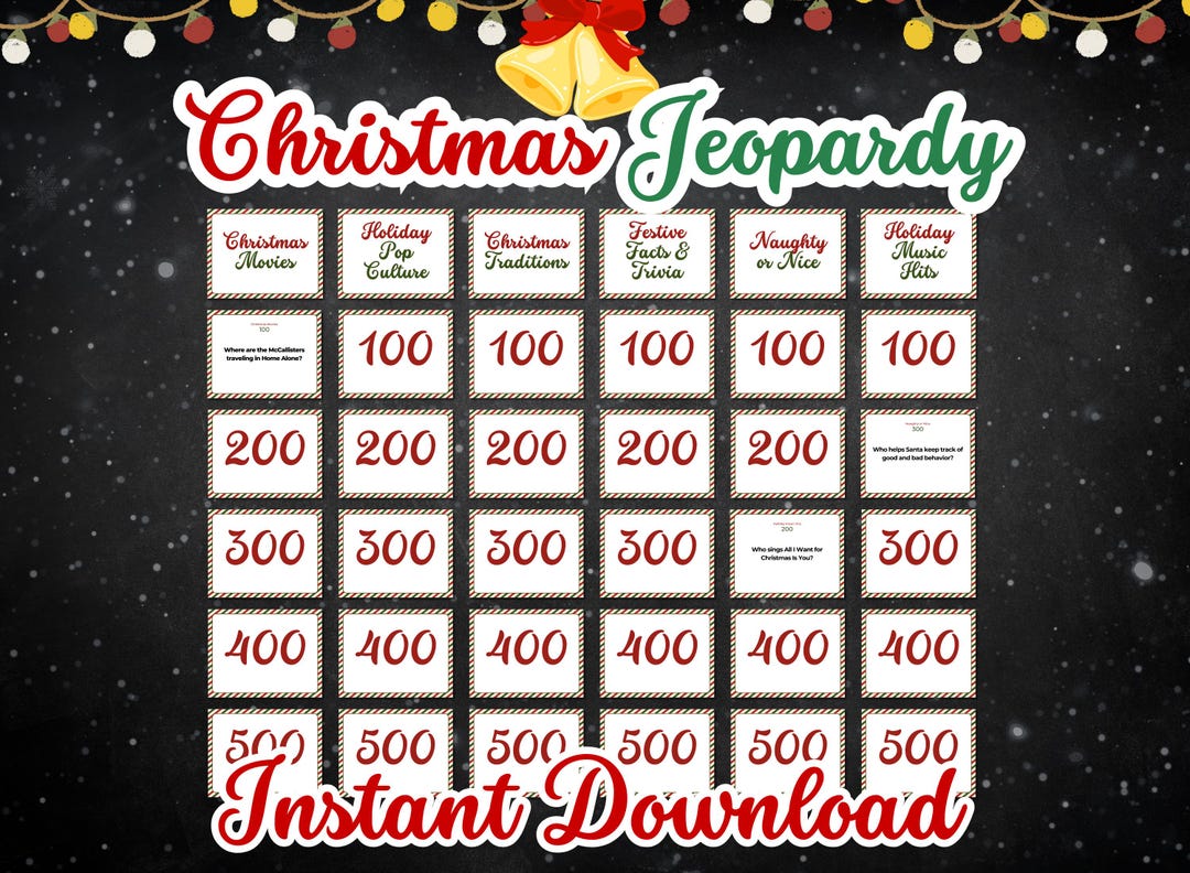 Christmas Jeopardy Game, Holiday Trivia, Wall Card Printables (digital ...