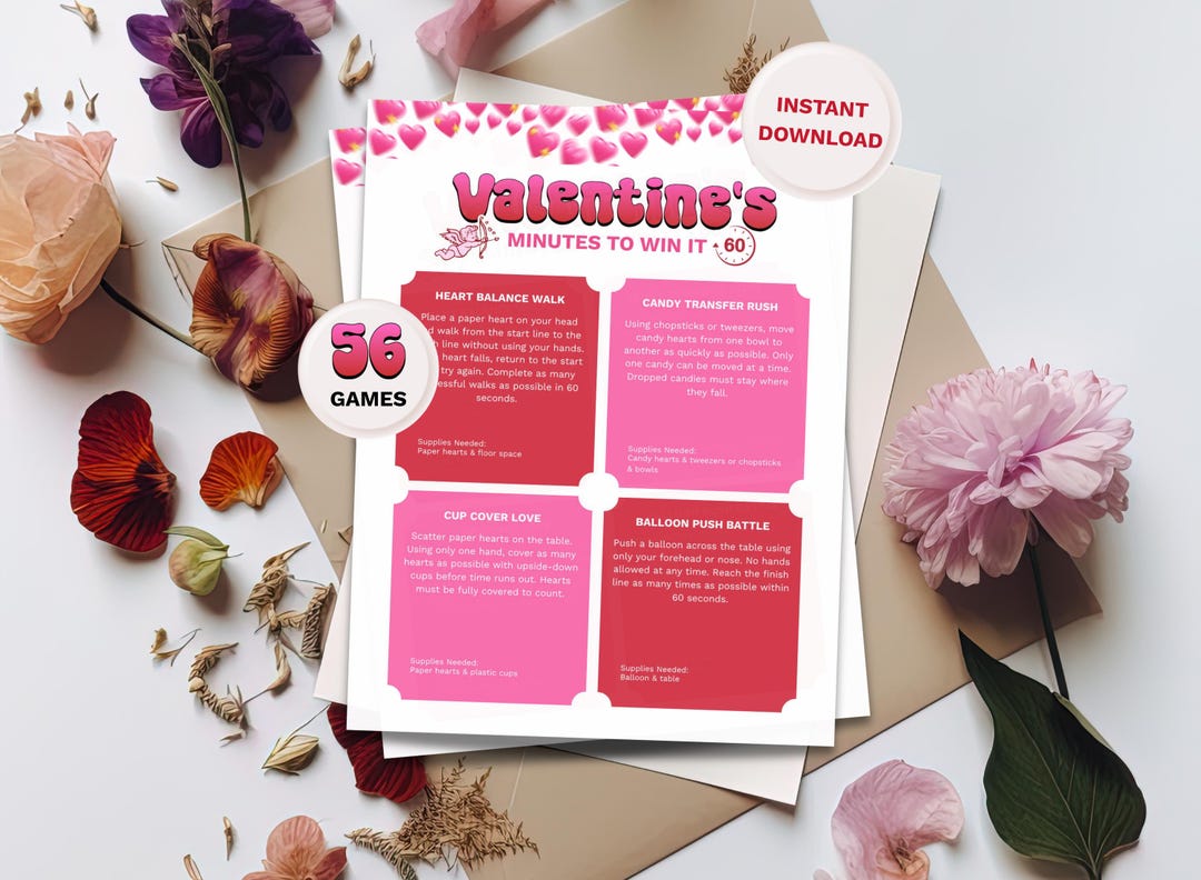 Valentine Minute to Win It Games, 56 Party Games (digital Download) - Etsy