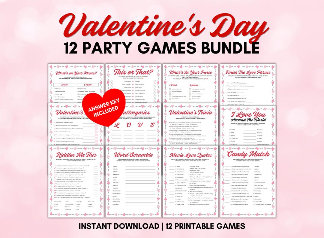 Valentine's Day Party Games Bundle, Printable Games (digital Download ...