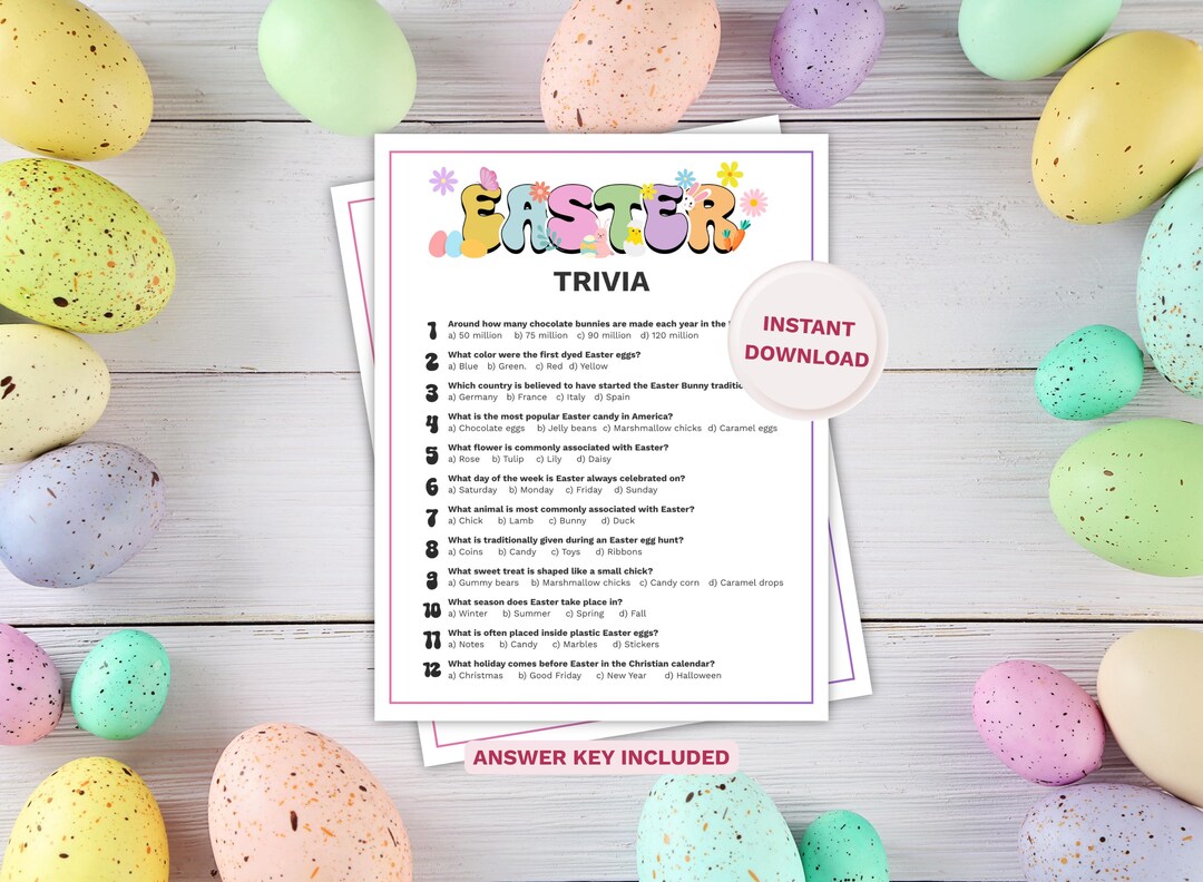 Easter Trivia Game, Printable Party Activity for Kids Adults (digital ...