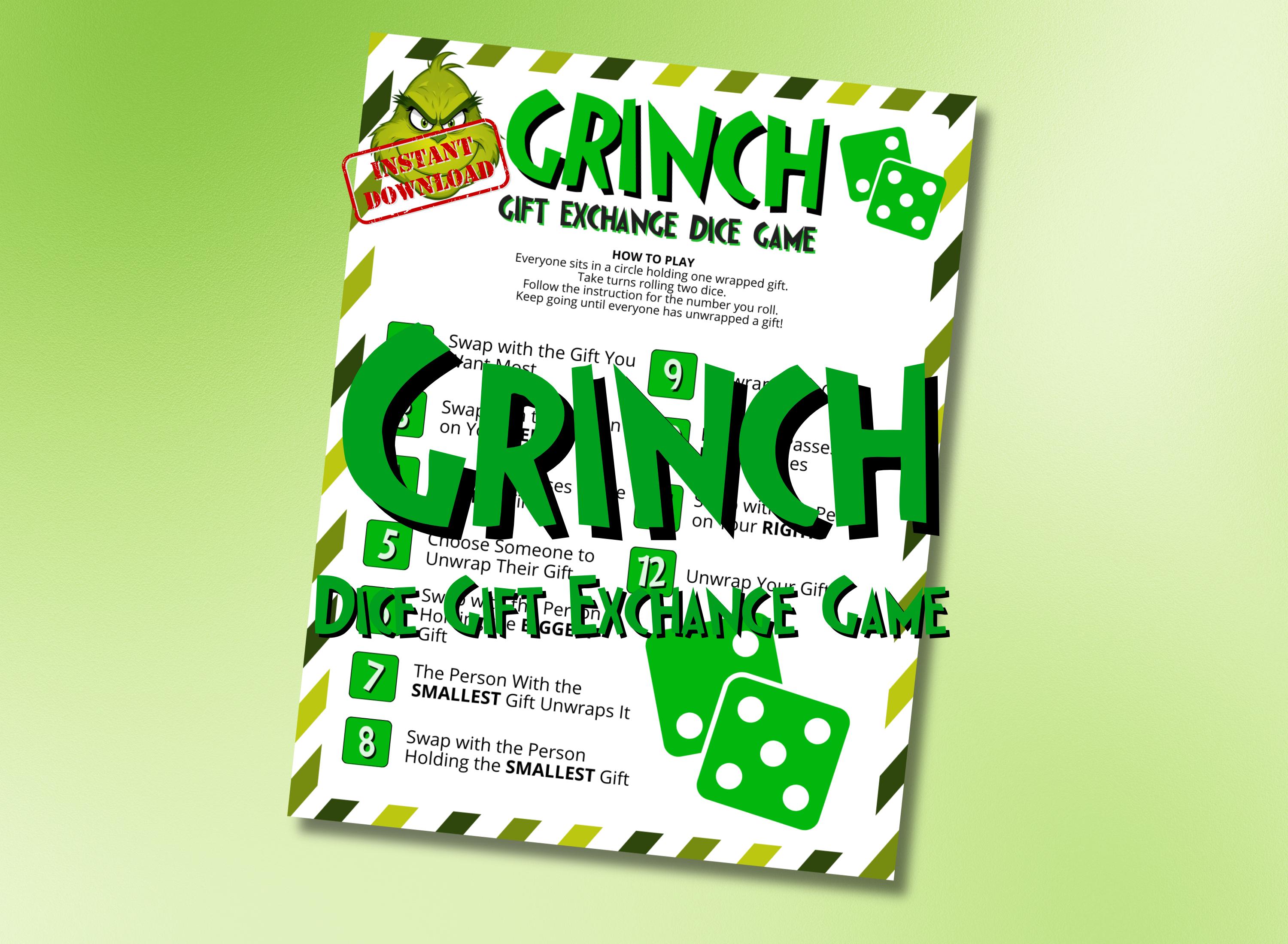 Printable Grinch Dice Gift Exchange Game | Christmas Pass the Present ...