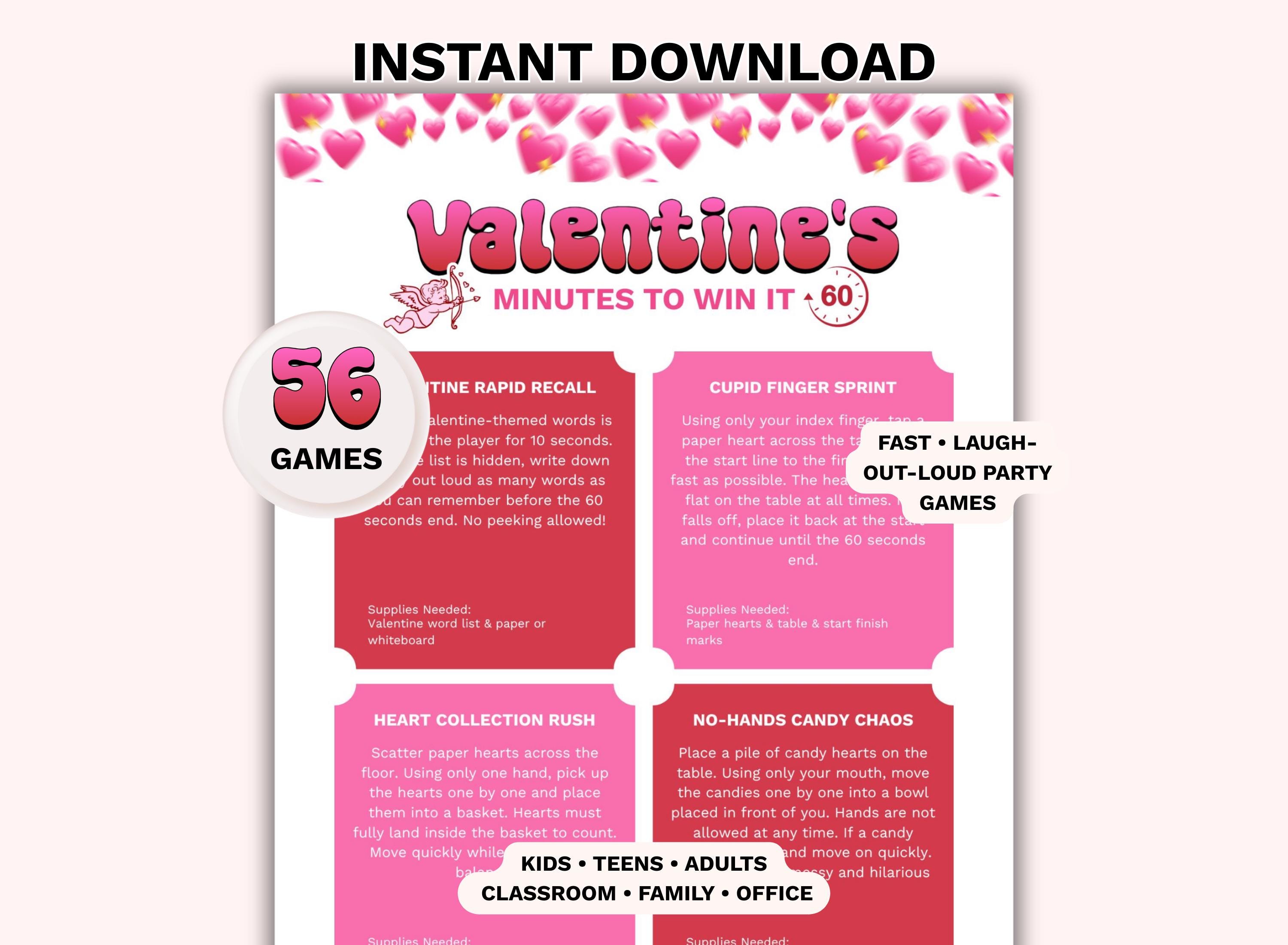Valentine Minute to Win It Games, 56 Party Games (digital Download) - Etsy