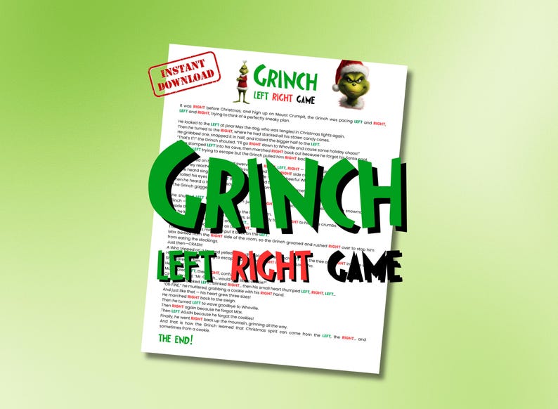 Grinch Christmas Party Game – Left Right Story, Gift Exchange ...
