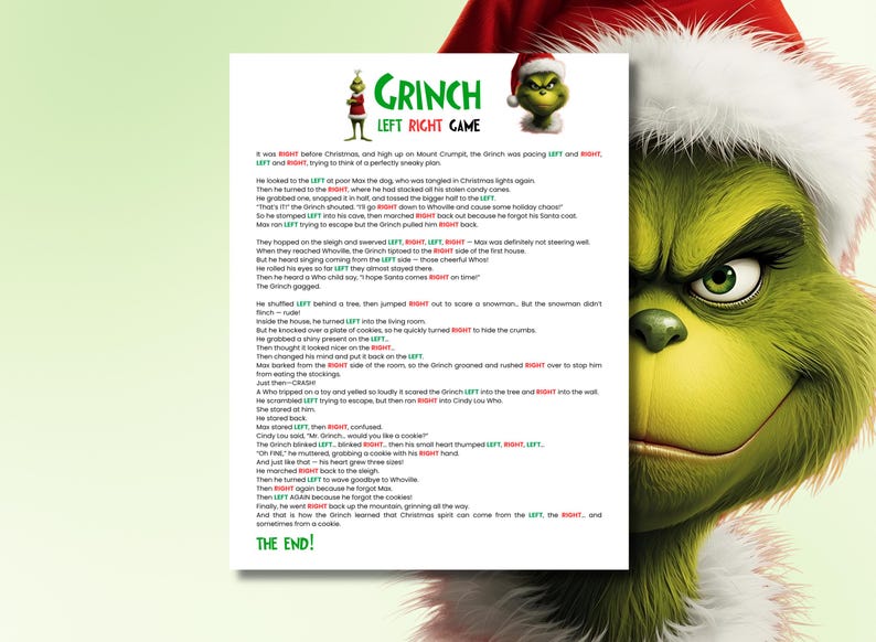 Grinch Christmas Party Game – Left Right Story, Gift Exchange ...