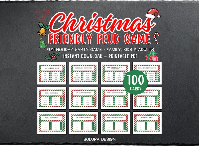 Christmas Feud Game Printable – Holiday Trivia, 100 Cards (instant ...
