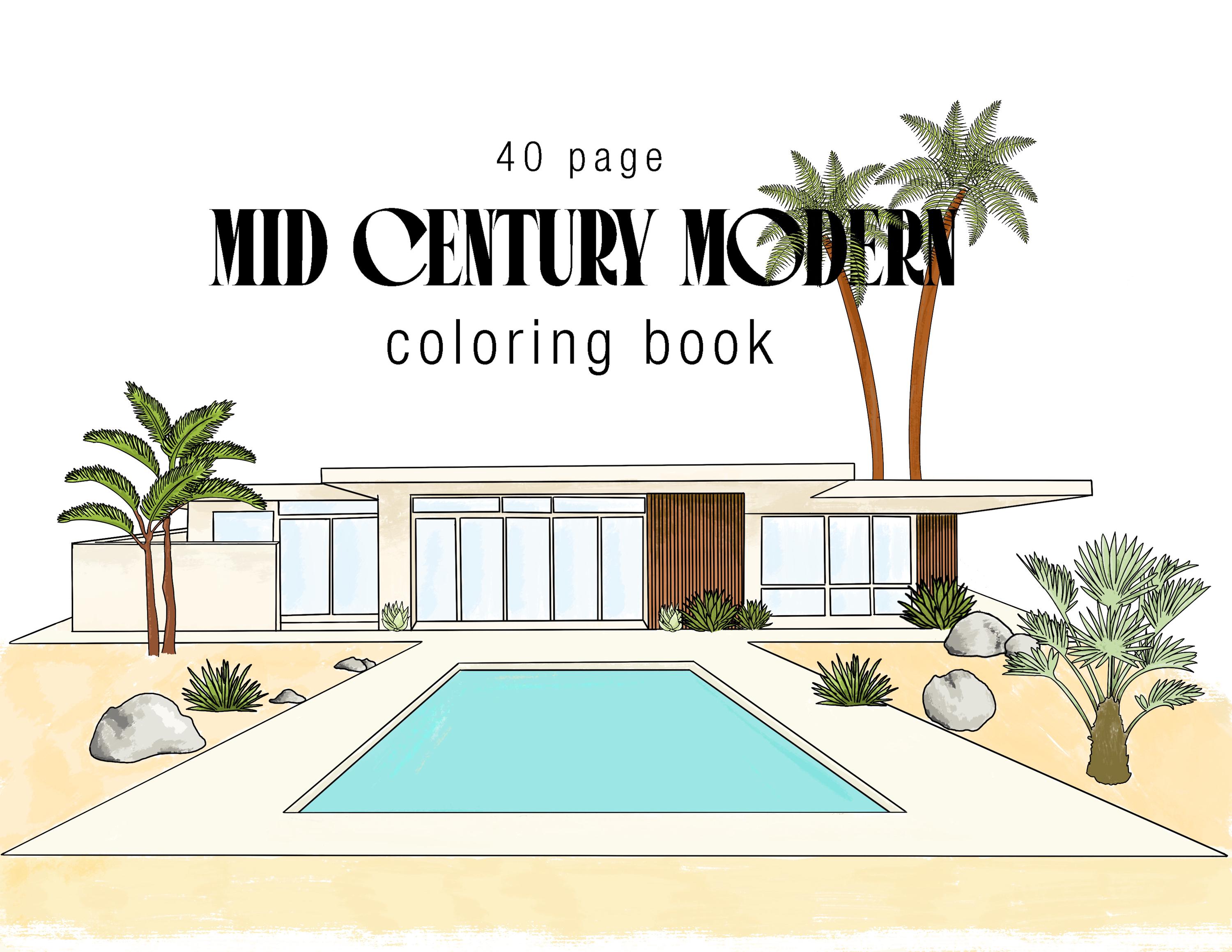 Digital Mid Century Modern Coloring Book - Etsy