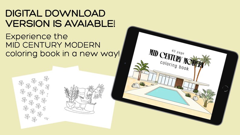 Digital Mid Century Modern Coloring Book - Etsy