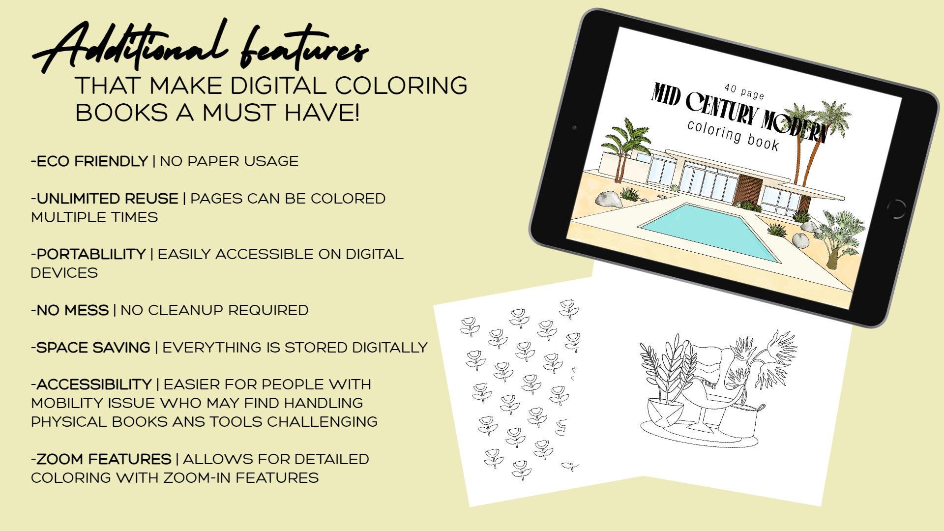 Digital Mid Century Modern Coloring Book - Etsy