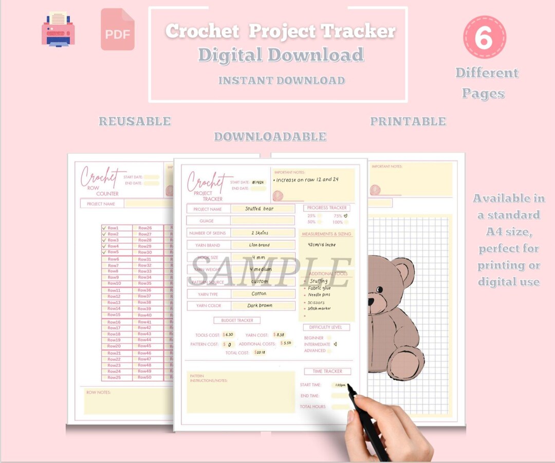 Digital Crochet Project Tracker Template – Printable Planner for ...