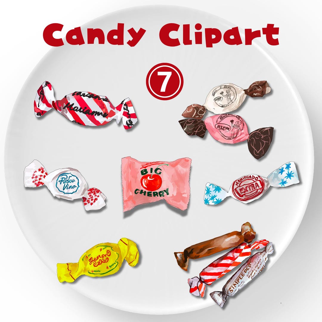 Candy Clipart Set Hand Drawn Sweets Pngs 7 Cute Candy Illustrations ...