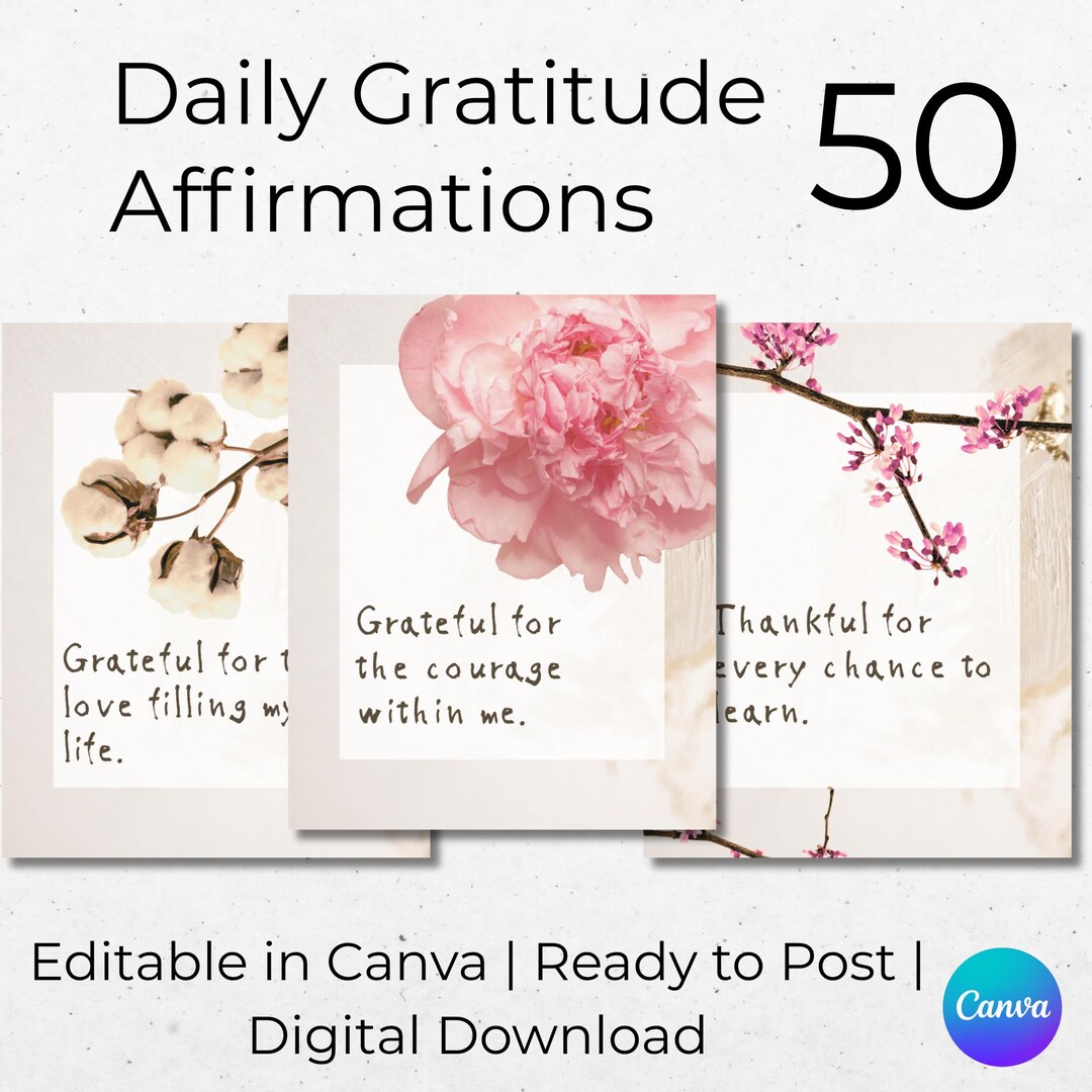 50 Gratitude Affirmation Canva Templates | Instagram Feed Size 1080× ...