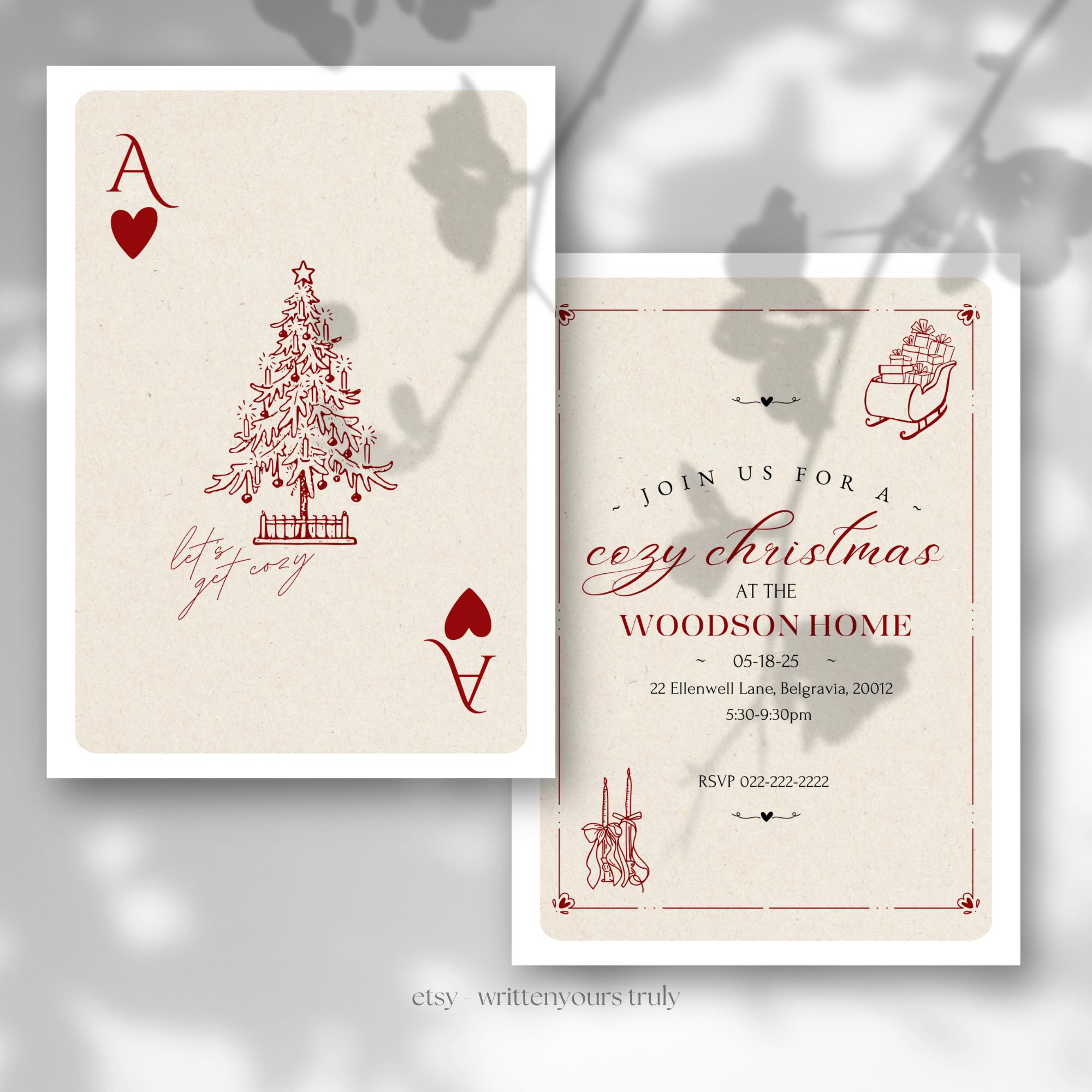 Cozy Christmas Dinner Invitation Ace of Hearts Holiday Event Invite ...
