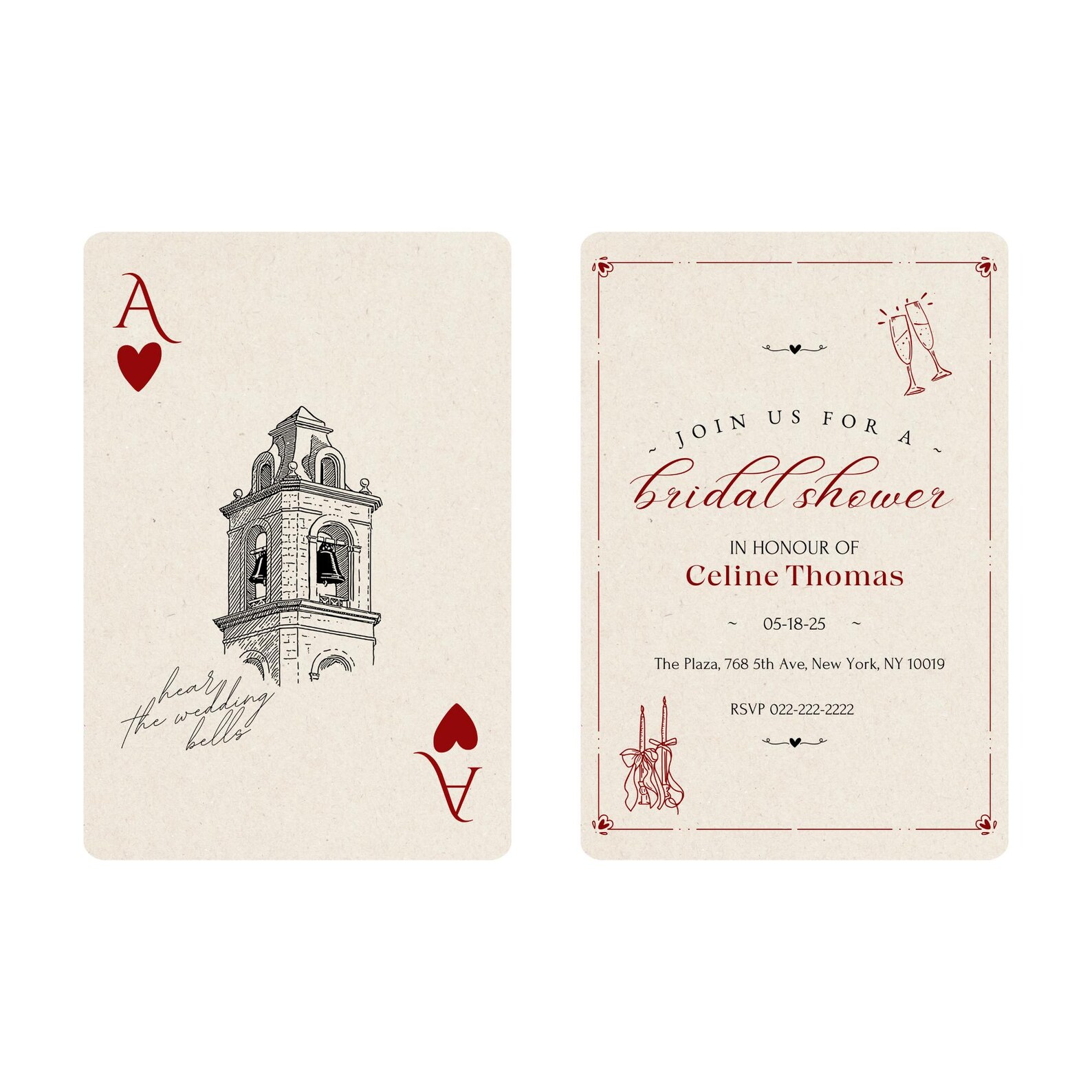 Bridal Shower Invite Editable, Ace of Hearts Vintage Retro Playing Card ...