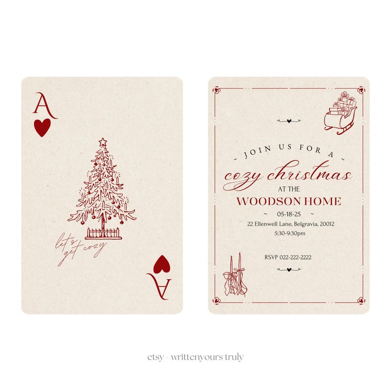 Cozy Christmas Dinner Invitation Ace of Hearts Holiday Event Invite ...