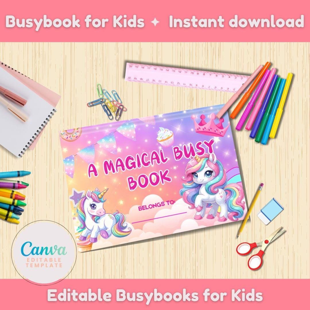 Editable Busy Book Template for Toddlers & Kids in Canva L Unicorn ...