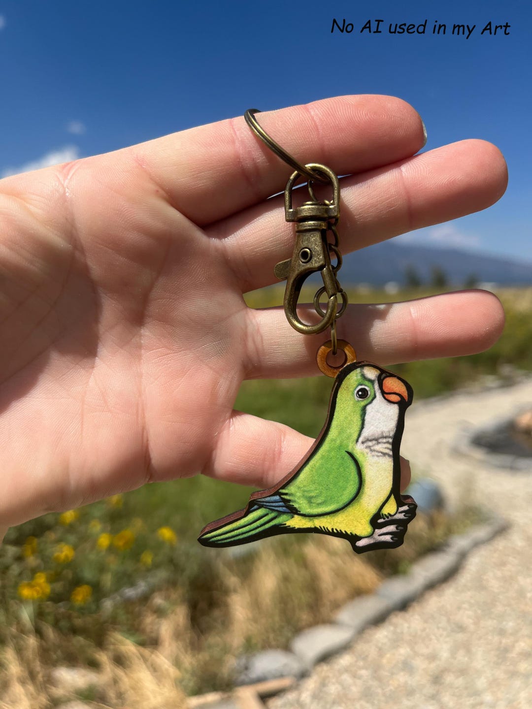 Green Quaker Parrot Bird Wood Animal Keychain: Gift for Zookeepers ...