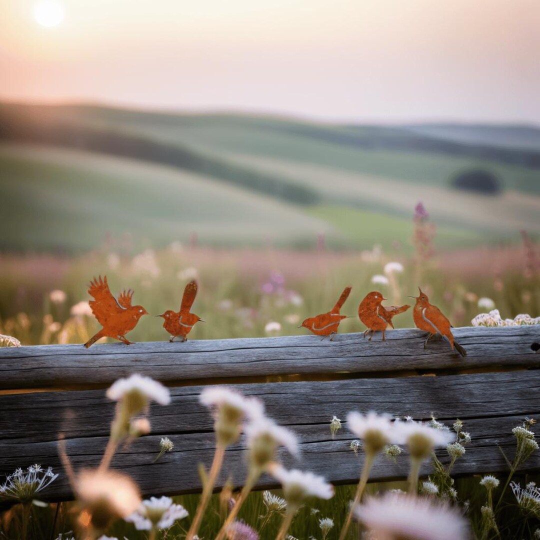 Rustic Metal Bird Silhouettes 5PCS Garden Fence Ornaments Iron Yard Art ...