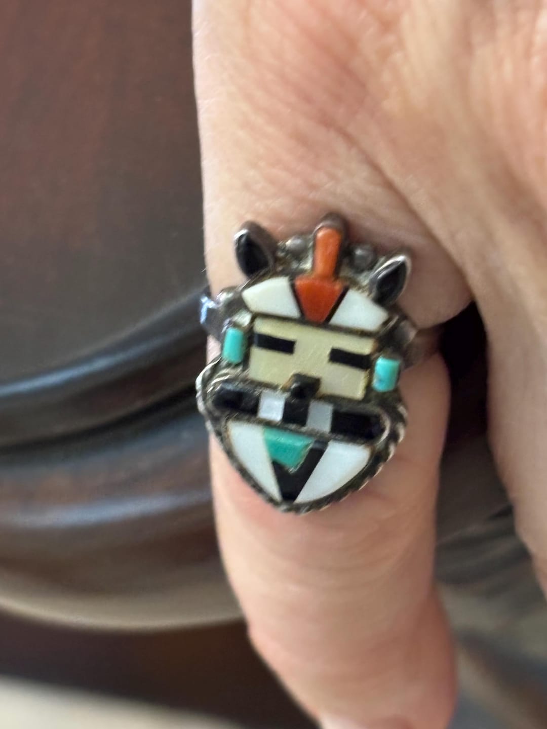 1920s Sterling Zuni Sybil Cachini Inlaid Stone Ring, 1920 Zuni Sterling ...