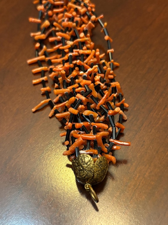 antique black and red Coral spiky statement necklace … - Gem