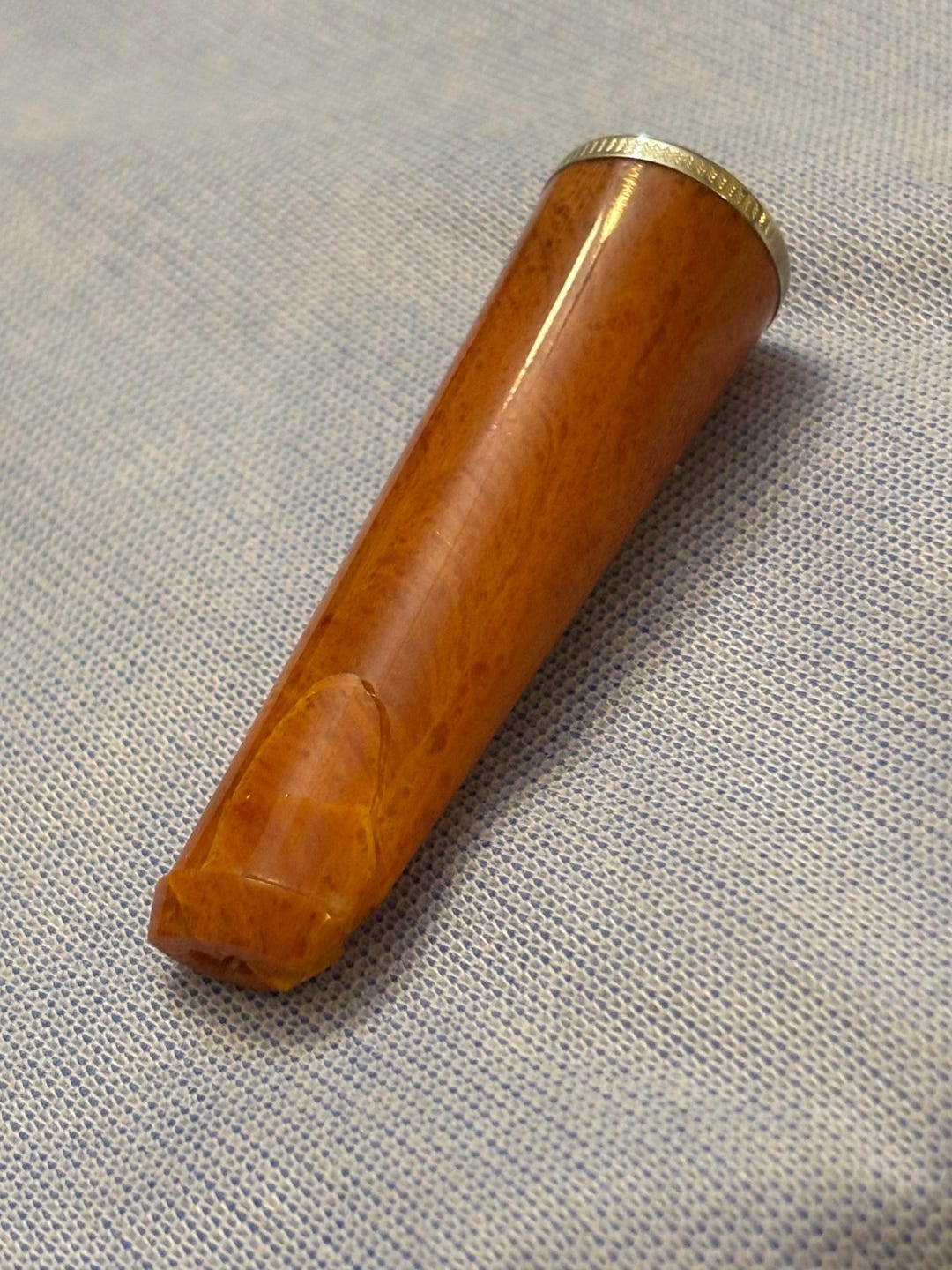 Antique 14k Gold Accent Amber Cigar Holder & Case, Leather Original ...