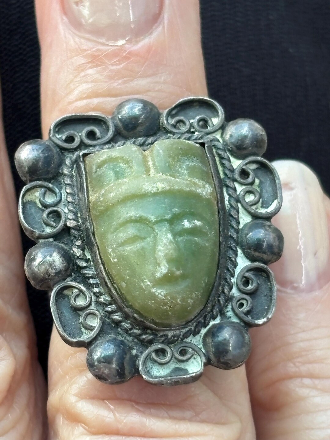 Antique 1920 Mexican Silver Mayan Tribal Chief Stone Ring, Antique ...
