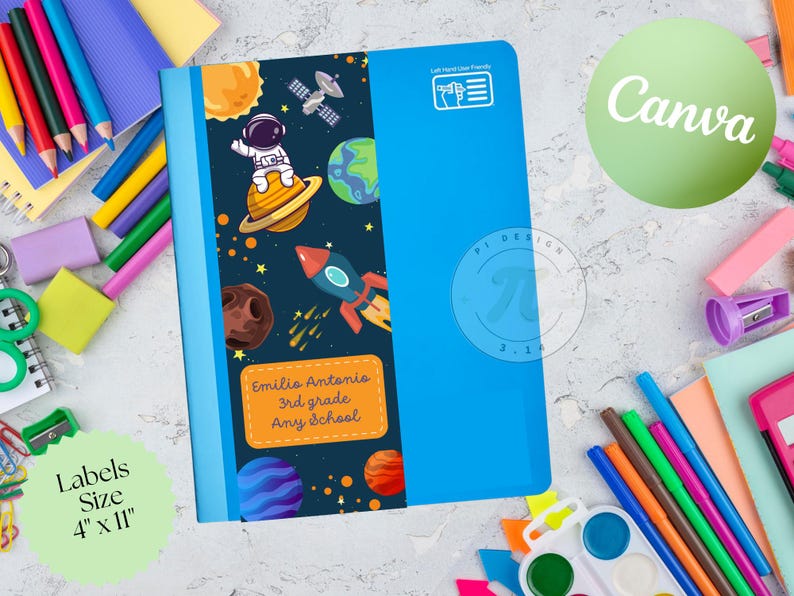 2 4" X 11" Editable Space Notebook Labels | Canva Template | Back to ...