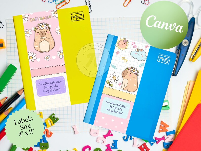 2 Capybara Girly Labels for Notebooks L Back to School L Capybara ...